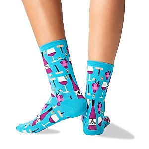 Hot Sox Women's Food and Drink Novelty Casual Crew Socks, Wine (Turquoise), shoe size 4-10 and sock size 9-11.