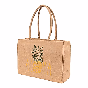 KAF Home Jute Market Tote Handles Reusable Grocery Bag, Triple Stripe