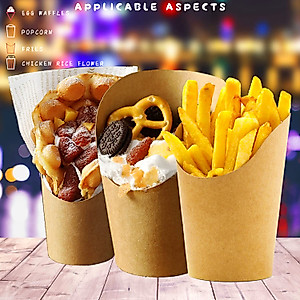 GothaBach 100 Pack 14oz Disposable Brown French Fries Cup Paper French Fries Cup Holder for Frozen Dessert Supplies Baking Cakes Popcorn Ice Cream Snacks Kraft Paper Cups Holder (14 oz)
