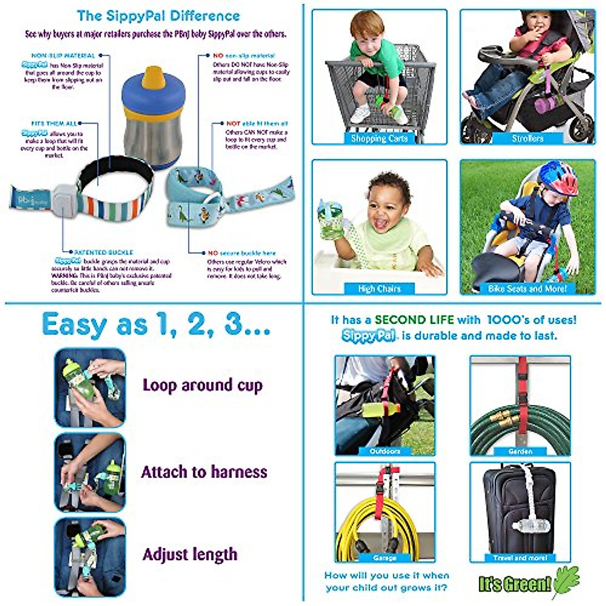 Stop The Dropsy 3-in-1 Pack for Sippy Cup, Pacifier, Toys (Gray Love)