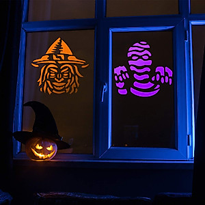 9 Pieces Halloween Stencils Template 7.9 x 7.9 Inch Large Halloween Pumpkins Painting Stencils Reusable Witch Skeleton Template for DIY Cards Drawing on Wood Paper Wall Crafts