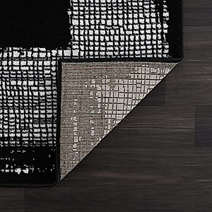 Beverly Rug Modern Border Indoor 5x7 Area Rugs w/Jute Backing for Living Room, Bedroom, and Kitchen Black/Off White