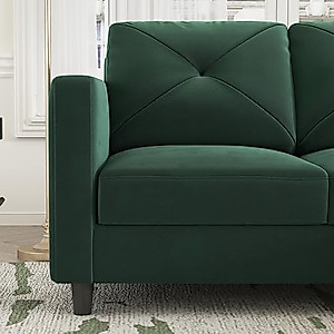 HONBAY U Shaped Sectional Sofa Convertible Couch with Double Chaises 4 Seat Sofa with Two Ottomans, Velvet Green