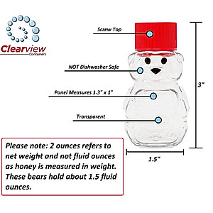 CLEARVIEW CONTAINERS | 2 Ounce Honey Bears with Screw Top Lid | Perfect for Holidays, Baby Shower Gifts, Beekeeping, Honey Dispensing (2 Ounce Bears, 24 Pack, White)