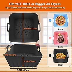 Square Air Fryer Liners Silicone, 9 IN 6 to 10 QT Food Grade Reusable Heat Resistant Silicone Air fryer Bowls Inserts Baskets Pots Accessories for COSORI Instant Vortex Air Fryer Oven Microwave