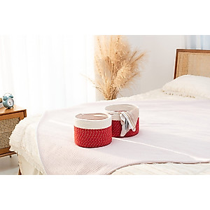 LixinJu Small Baskets for Organizing Small Woven Basket Set of 2 Red Small Rope Basket Set with Handle for Toy Cotton Round Storage Kids Baby Dog Cat Gifts, 9.5"x9.5"x7"