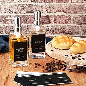 54 Pieces Coffee Syrup Labels Coffee Bar Labels Black Minimalist Labels Stickers for Organization Labels Waterproof Labels for Glass Coffee Labels for Coffee Syrup Bottles