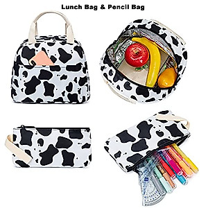 Xunteny Cow Print Girls School Backpack for Kids Teens, Elementary Middle School Backpacks Bookbag Set with Lunch Bag Pencil Case