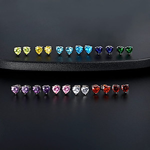 MDFUN 18K White Gold Plated Heart Shape Cut Cubic Zirconia Birthstone Stud Earring Pack of 5 Pairs (12-December-Turquoise)