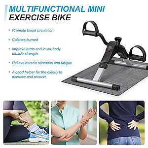 Uten Folding Pedal Exerciser, Under Desk Bike Pedal Exerciser, Mini Under Desk Exercise Bike Foot Hand Cycle Portable, Arm and Leg Exercise Peddler Machine with LCD Monitor, Leg Exercise Equipment