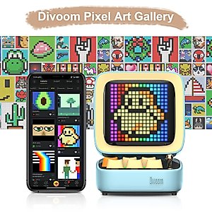 Divoom Ditoo Retro Pixel Art Game Bluetooth Speaker with 16X16 LED App Controlled Front Screen (Blue) …