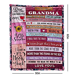 Grandma Gifts from Grandchildren, Best Grandma Birthday Gifts Unique Grandmother Blanket from Grandkids - Christmas, Mothers Day, Thanksgiving, Valentines Day Gifts for Grandma Throw Blanket 60"x50"