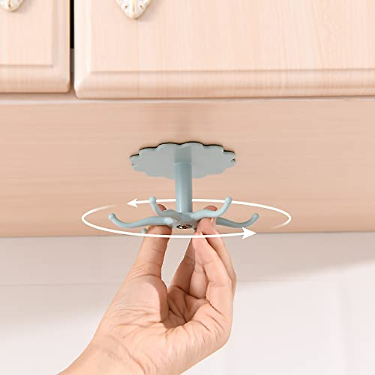 BLMIEDE 360 De Gree Rotatable Hook Six Cl Aw Kitchen Storage Wall Hanging Punching Seamless Hanger Strong Glue Hook Drying Rack Wall Mount Kitchen (Blue, One Size)