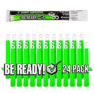 Be Ready - Industrial 12 Hour Illumination Emergency Safety Chemical Light Glow Sticks 24 Pack - Green