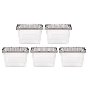 IRIS USA 19 Quart Stack & Pull Clear Plastic Storage Box, Gray, 5 Pack