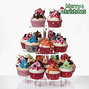 Acrylic Cupcake Stand, Clear Dessert Tower Holder Display with Base for Wedding, Party, Baby Shower, 3 Tier Round, Transparent