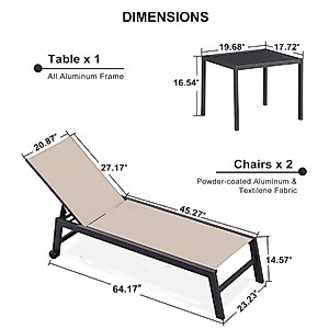 PURPLE LEAF Patio Chaise Lounge Set 4 Pieces Aluminum Outdoor Lounge Chairs with Wheels, Textilene Sunbathing Recliner, Beige