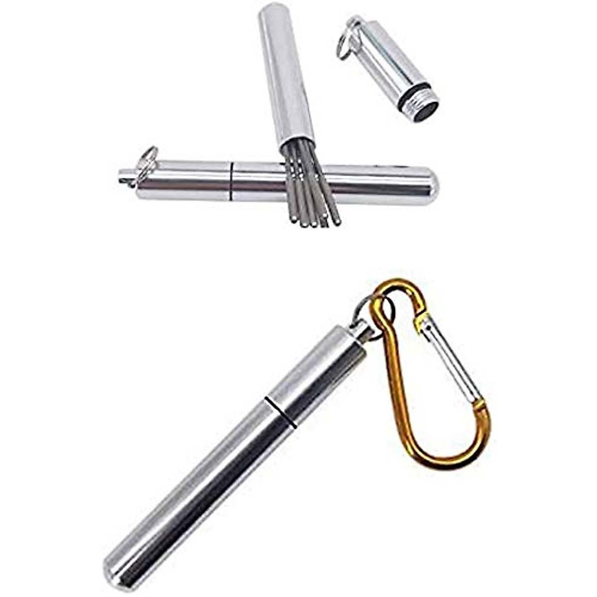 XINYUWIN Mini Pocket Toothpick Holder with 6PCS Reusable Titanium Toothpicks, Portable Outdoor Stainless Steel Toothpick Fruit Picks with Keychain for Camping Picnic