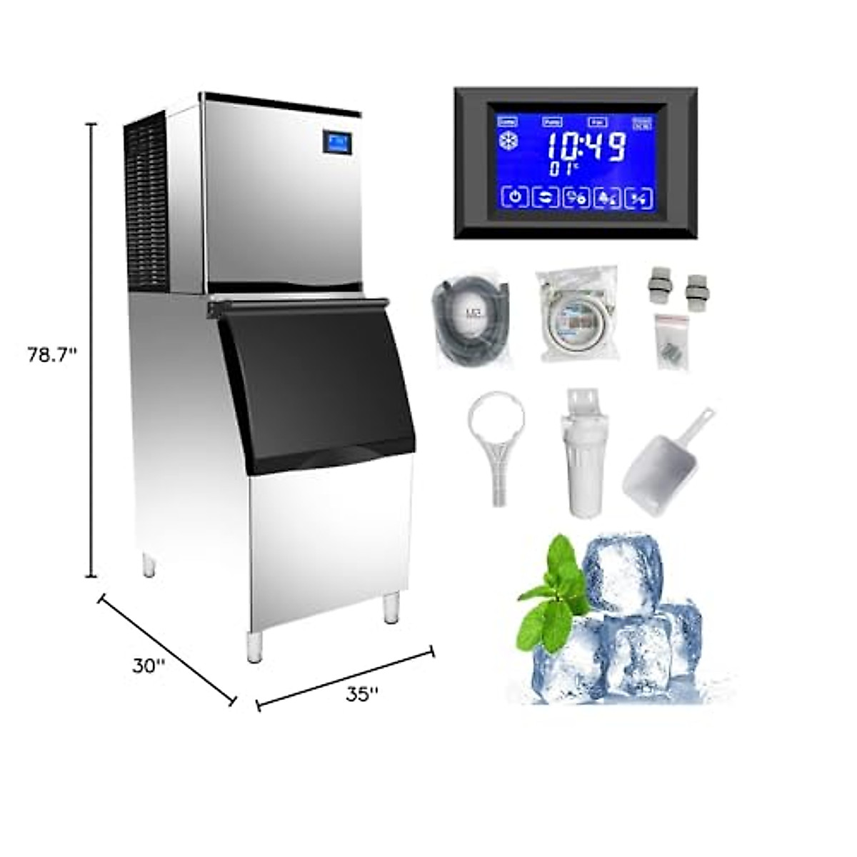 CMICE Commercial Ice Machine, 1000 Lbs/24H Industrial Ice Maker Machine with 640 Lbs Ice Storage, Vertical Ice Maker Machine