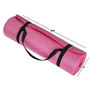 Extra Thick Yoga Mat - 0.5-Inch-Thick Durable Non-Slip Foam Workout Mat for Fitness, Pilates and Floor Exercises with Carrying Strap by Wakeman (Pink)