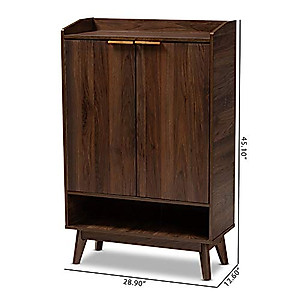 Baxton Studio Mid-Century Lena Wood Shoe Cabinet in Walnut Brown