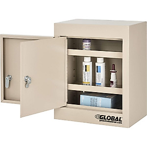 Global Industrial Double Door/Double Lock Small Narcotics Cabinet,12" W x 8" D x 15" H, Beige