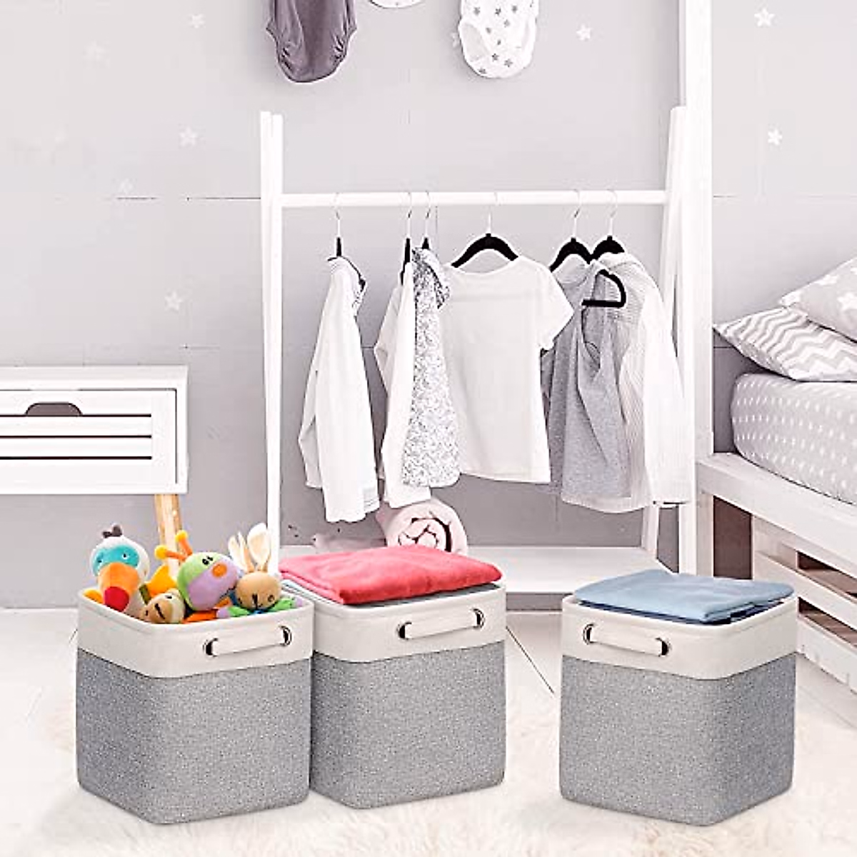 Kntiwiwo Cube Storage Bins 10.5” x 10.5 x 11” Cloth Baskets for Storage with Handles for Shelf, Closet, Nursery, Office Organizer, Set of 6