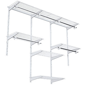 S AFSTAR 4 to 6 FT Mounted Closet Systems, Height Adjustable Custom Clothes Closet Kit with 3 Hanging Rod & 6 Storage Shelves, Wall-Mounted Clothes Closet Organizer for Bedroom Apartment, White