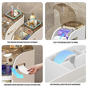 3-Tiers Narrow Storage Cabinet,narrow bathroom storage with Clear Drawers and Casters,slim bathroom storage cabinet for Small Kitchen Laundry Living Room Toilet Gap,No Installation Required