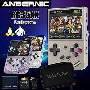 RG35XX Linux Handheld and Garlic Handheld Game Console 3.5'' IPS Screen, 35xx with a 64G Card Pre-Loaded 6900 Games, RG35X Supports HDMI and TV Output 2600mAh Battery with Bag RG35XX(RG35XX-Grey)