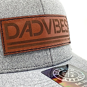 DadBod Apparel DB DadVibes Leather Patch Classic Snapback Hat - Heather Grey/White Mesh - Premium Baseball Cap for Girl Dads and Boy Dads