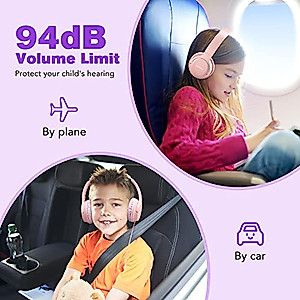 Kids Headphones Wired, Over-Ear Headphones for Kids Boys Teens Girls Adults, Volume Limiter 94dB & Adjustable Headband, Foldable Adjustable Headset for School Travel, 3.5mm Jack for iPad Tablet, Pink