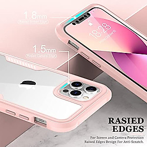 FUNMIKO iPhone 13 Pro Max Case with Screen Protector,Mili-Grade Heavy Duty Protection Pass 21ft. Drop Tested Slim-fit Clear Cover Protective Phone Case for Apple iPhone 13 Pro Max 6.7" Light Pink