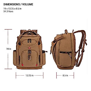 SwissGear Tool Bag Backpack, Fits Up to 17-Inch Laptop, Work Pack PRO, Brown Canvas