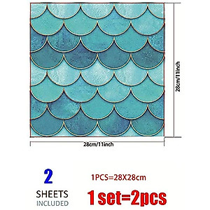 Taogift Self Adhesive Vinyl Decorative Mermaid Scale Shelf Liner Dresser Drawer Cabinets Liner Furniture Wall Paper Sticker Peel and Stick Mermaid Scale Wallpaper Removable (2, 11x11Inches)