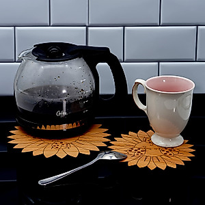 Ladybugs on a Sunflower Trivet - Hand Crafted in The USA From Solid Cherry Hardwood (7.5" Diameters Ladybug Trivet)