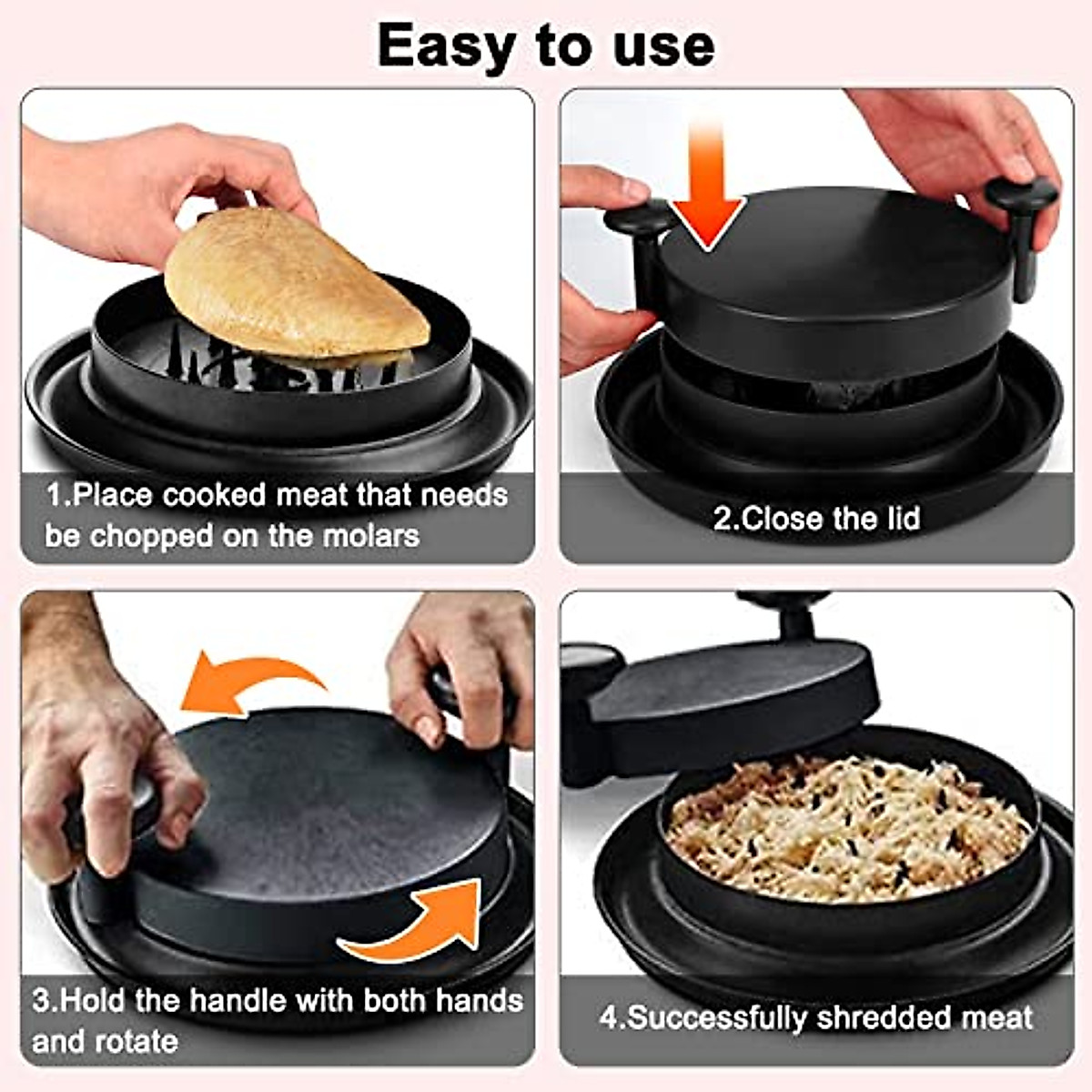 Chicken Shredder, Alternative to Bear Claws Meat Shredder, Meat Shredding Tool with Handles and Non-Skid Base Suitable for Pulled Pork, Beef and Chicken (Gray)
