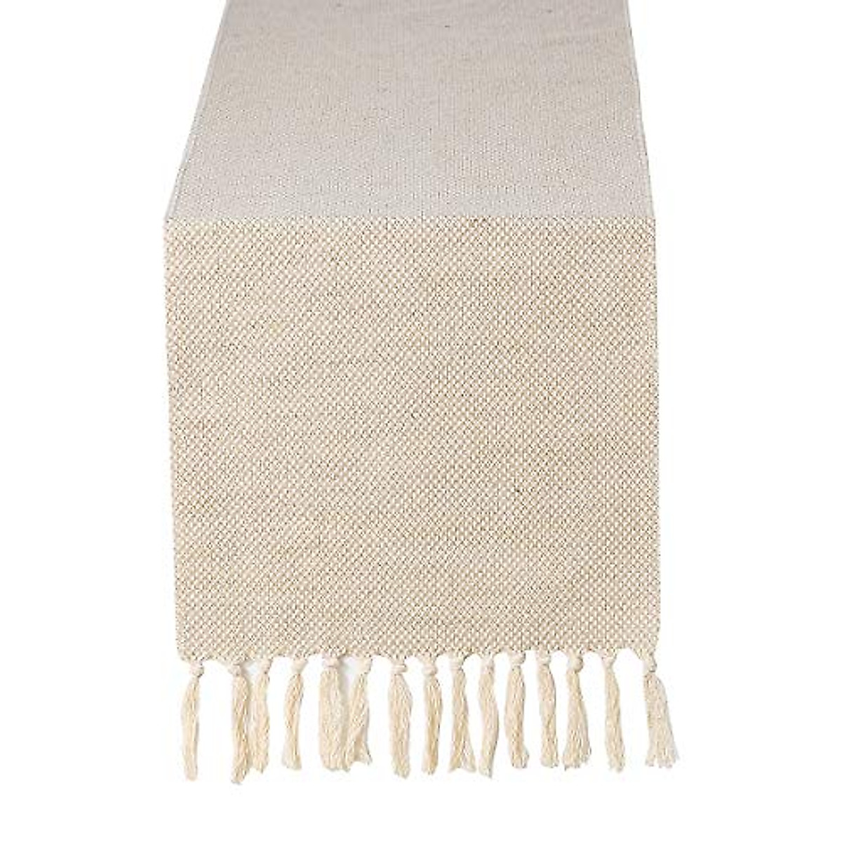 13 x 72 inch Fall Farmhouse Cotton Linen Table Runner with Handcraft Tassel, Rustic Jute Burlap Table Runners 72 Inches Long for Dining Room, Dresser Decor - Waffle