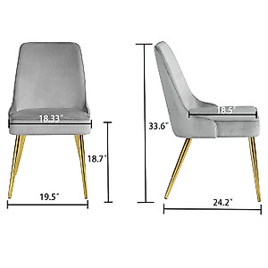 KithKasa Velvet Dining Upholstered Sets of 2 Mid-Century Modern Chair with Gold Legs for Kitchen Room, Gray