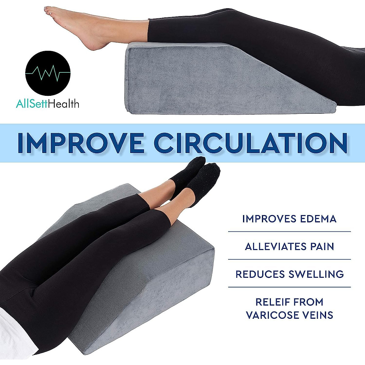 Leg Elevation Pillow - Full Memory Foam Top, High-Density Leg Rest Elevating Foam Wedge - Relieves and Recovers Foot and Ankle Injury, Leg Pain, Hip, Knee Pain, Improves Blood Circulation