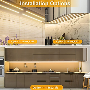 8 PCS Under Cabinet Lights Kit, 2700K Warm White Under Cabinet Lighting, Bright Flexible Pre-cut Led Strip Lights with Remote and Adapter, Dimmable Timing for Kitchen Cabinet, Counter, Shelf, Showcase