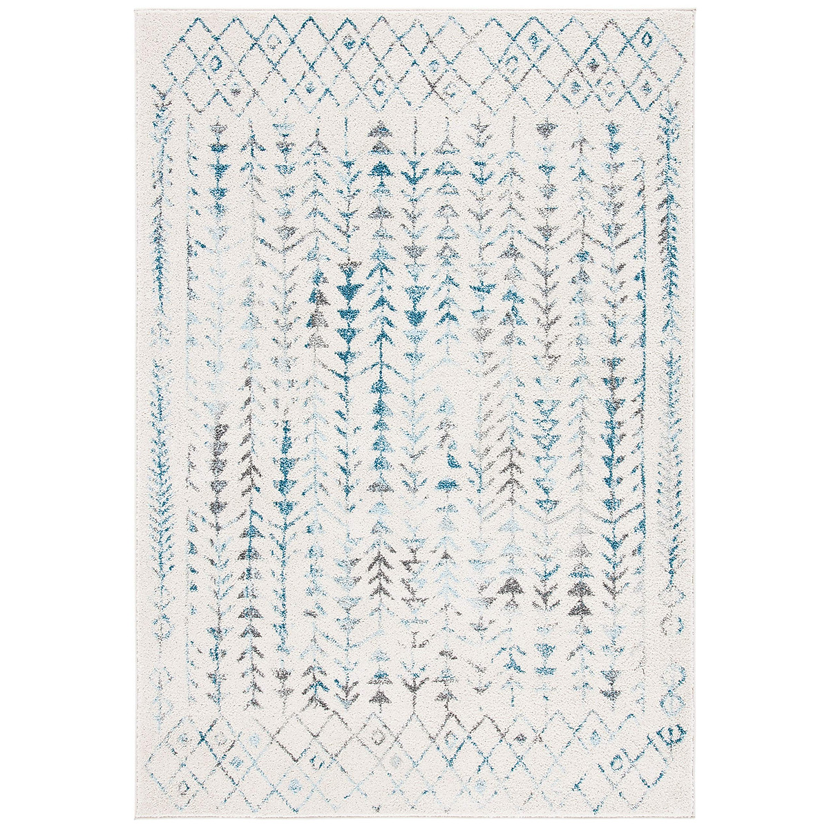 SAFAVIEH Tulum Collection Area Rug - 5'3" x 7'6", Ivory & Turquoise, Moroccan Boho Distressed Design, Non-Shedding & Easy Care, Ideal for High Traffic Areas in Living Room, Bedroom (TUL262C)