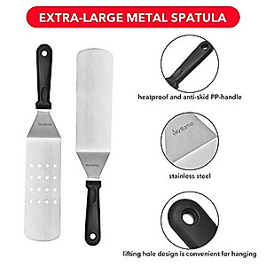Skyflame 3 Piece Griddle Accessories Kit, Stainless Steel Professional Long BBQ Grill Spatula/Turner & Scraper Set for Flat Top Grill Hibachi Camping Cooking