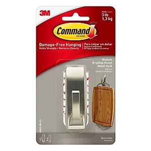 Command Modern Reflections Metal Hook, Medium, Brushed Nickel, 1-Hook, Great for dorm decor