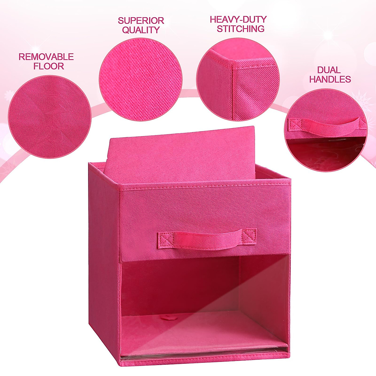 Windyun 8 Pcs 11 Inch Foldable Fabric Cube Storage Bins See Through Cubby Storage Organizer Boxes with Clear Window and Front Handle Collapsible Cubicle Baskets for Room Closet Shelf Cloth Book Toy