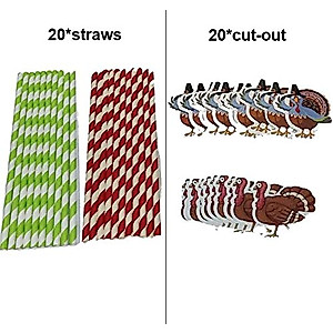 20 Pack Christmas or Thanksgiving Party Decorative Straws Turkey Christmas or Thanksgiving Straws with 4 Sheets Make-A-Turkey Stickers Straws for Christmas Supplies Party Favors - Mixed