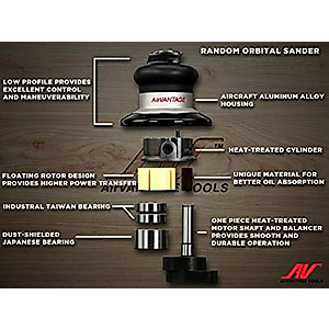 AirVANTAGE Industrial Grade Random Orbital Air Sander Non-Vacuum With Low-Profile Pad, 1/4 in. NPT Air Inlet (6": 3/16- Hook & Loop)
