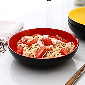 KitchenTour Ceramic Pasta Bowls - Large and Durable Serving Bowl Set 26 Ounce - Dishwasher and Microwave Safe - Set of 6, Deep blue, Multi-Color