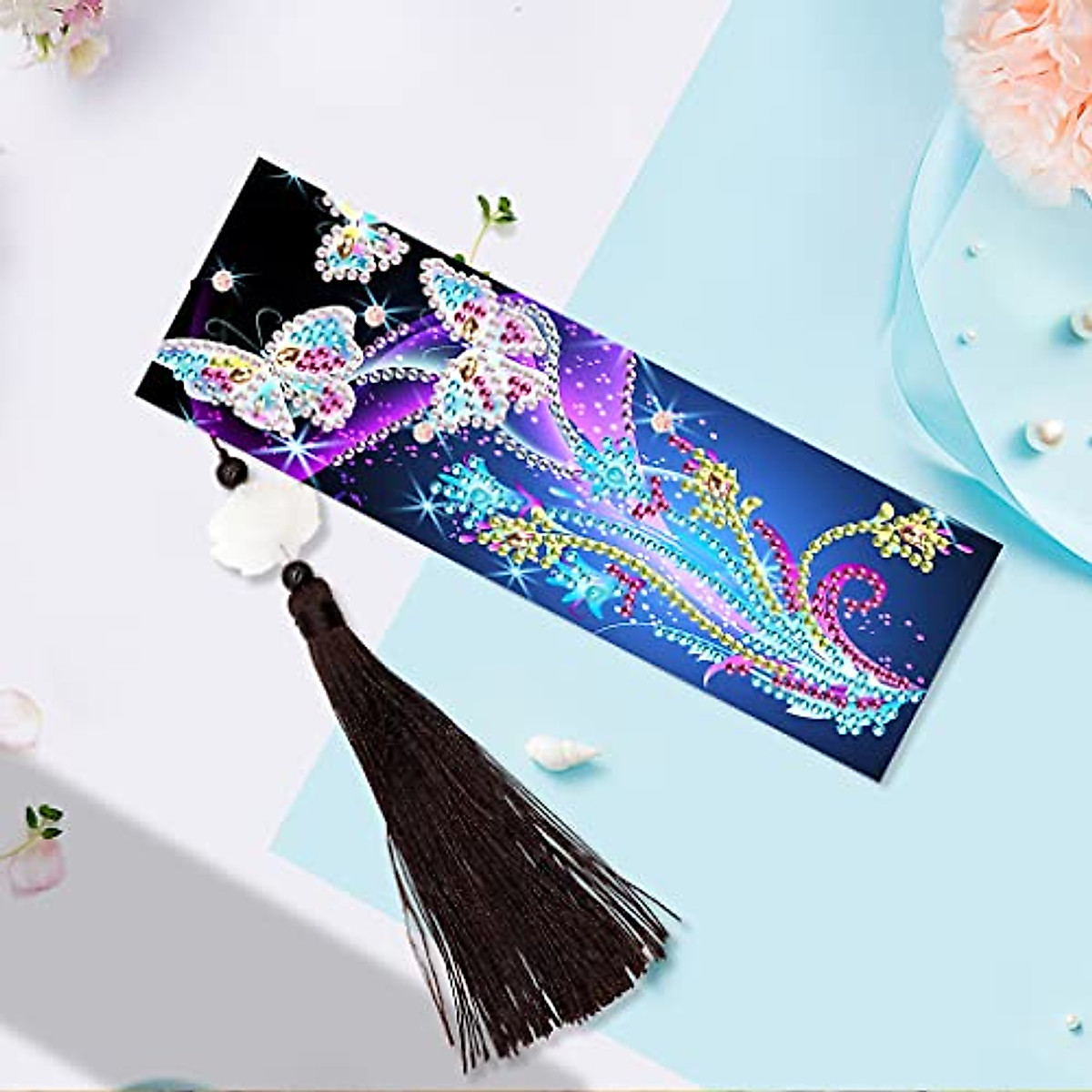Butterfly Diamond Painting Bookmark Set - pigpigboss 2 Pieces DIY Bookmark Diamond Dots Art Crystal Butterfly Flower Diamond Painting Bookmark for Adult Kid Book Decor Art Gift