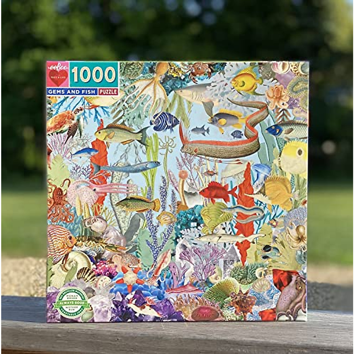 eeBoo: Piece and Love Gems and Fish 1000 Piece Square Jigsaw Puzzle, Sturdy Puzzle Pieces, A Cooperative Activity with Friends and Family